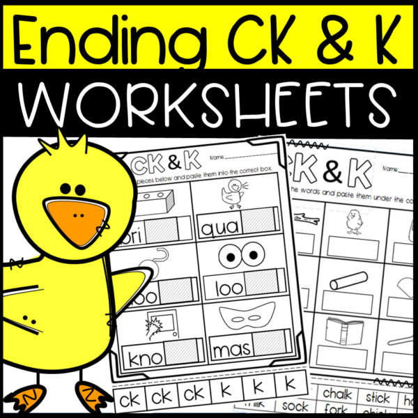 Ending CK and K Worksheets: Cut and Paste Sorts, Cloze, Writing and ...