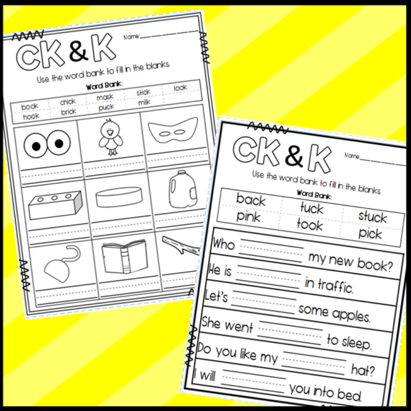 Ending CK and K Worksheets: Cut and Paste Sorts, Cloze, Writing and ...