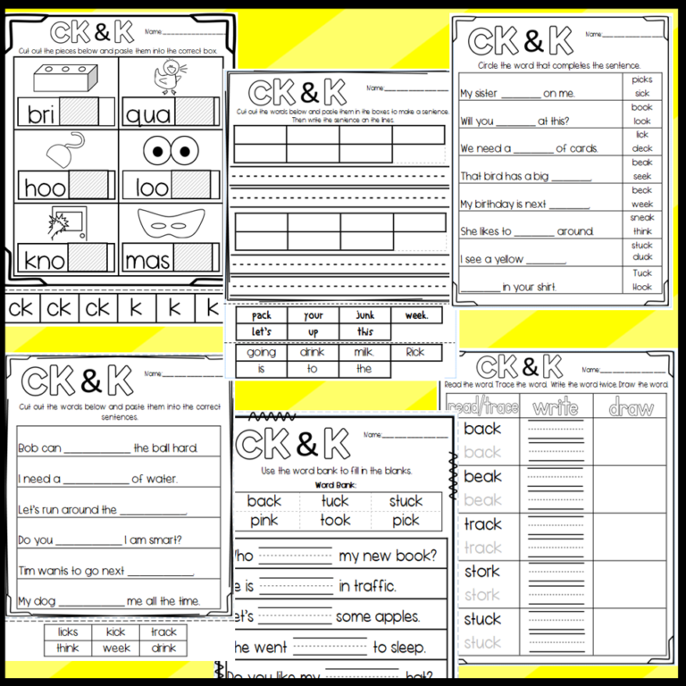 Ending CK and K Worksheets: Cut and Paste Sorts, Cloze, Writing and ...