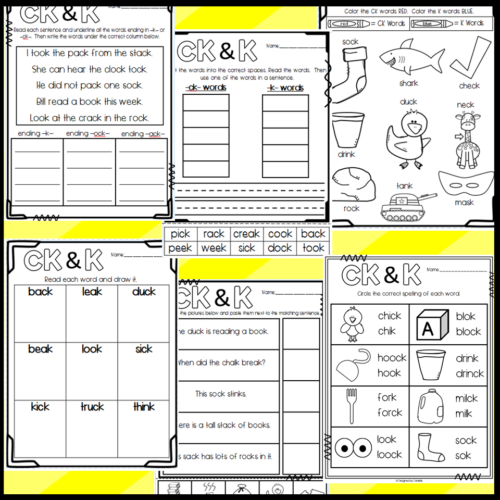 Ending CK and K Worksheets: Cut and Paste Sorts, Cloze, Writing and ...