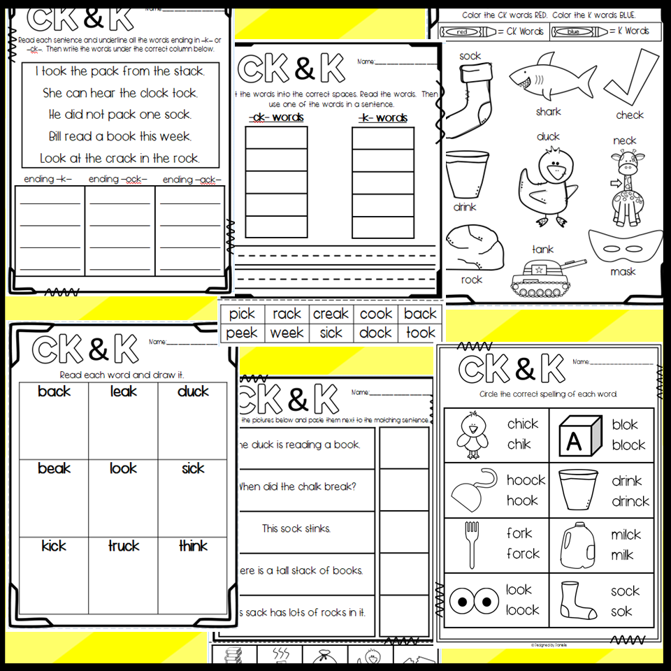 Ending CK and K Worksheets: Cut and Paste Sorts, Cloze, Writing and ...
