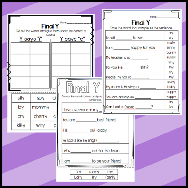 Final Y Worksheets- Y says long i or long e | Made By Teachers