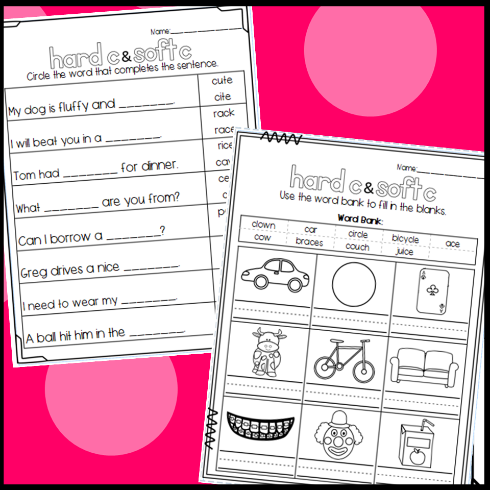 Hard and Soft C Worksheets: Cut and Paste Sorts, Cloze, Read and Draw ...