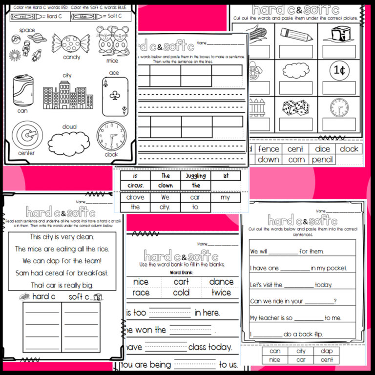 Hard and Soft C Worksheets: Cut and Paste Sorts, Cloze, Read and Draw ...