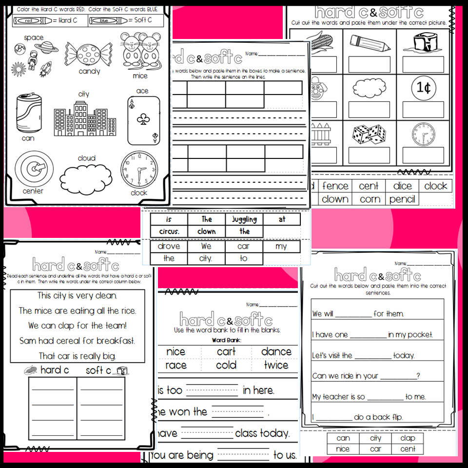 Hard and Soft C Worksheets: Cut and Paste Sorts, Cloze, Read and Draw ...