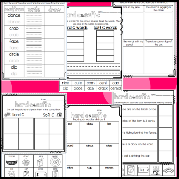 Hard and Soft C Worksheets: Cut and Paste Sorts, Cloze, Read and Draw ...