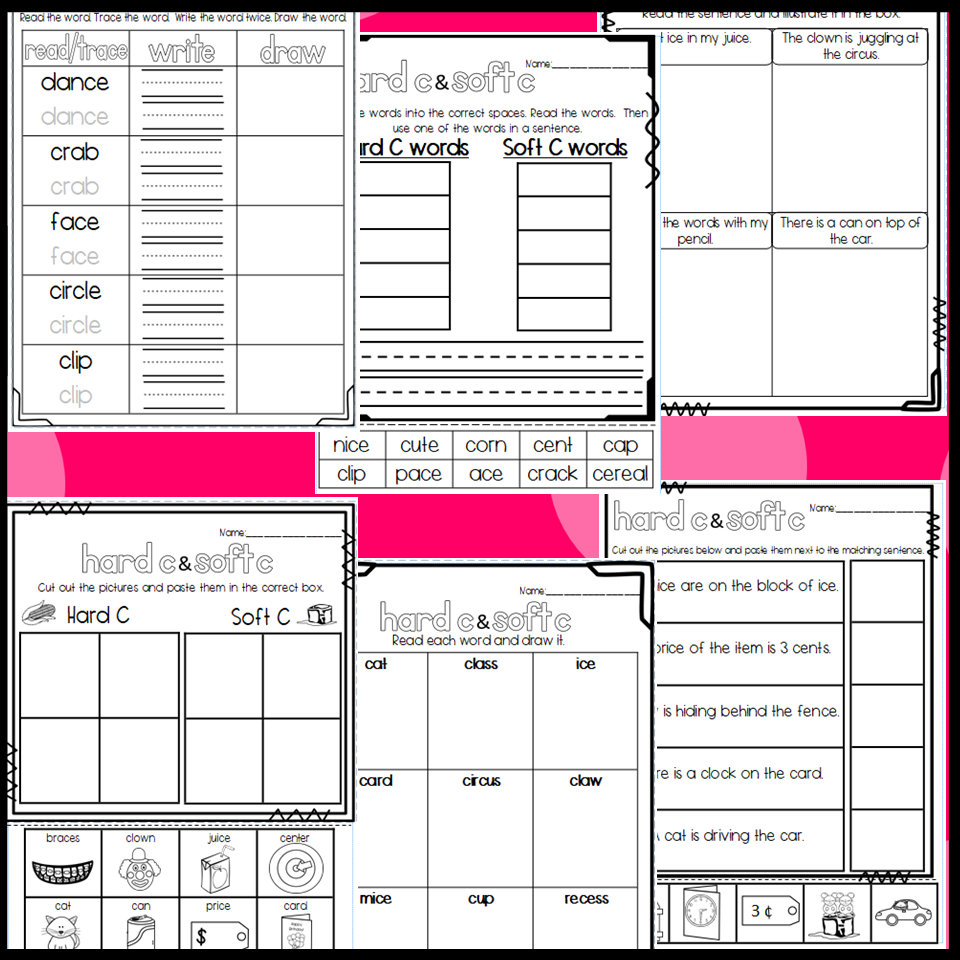 Hard and Soft C Worksheets: Cut and Paste Sorts, Cloze, Read and Draw ...
