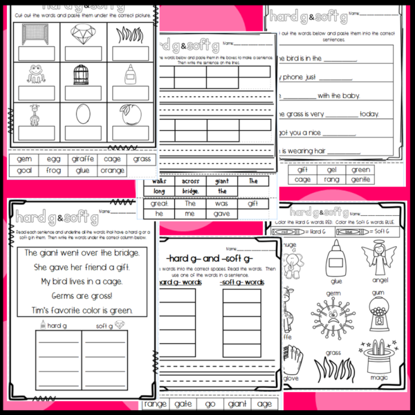 Hard and Soft G Worksheets: Cut and Paste Sorts, Cloze, Read and Draw ...