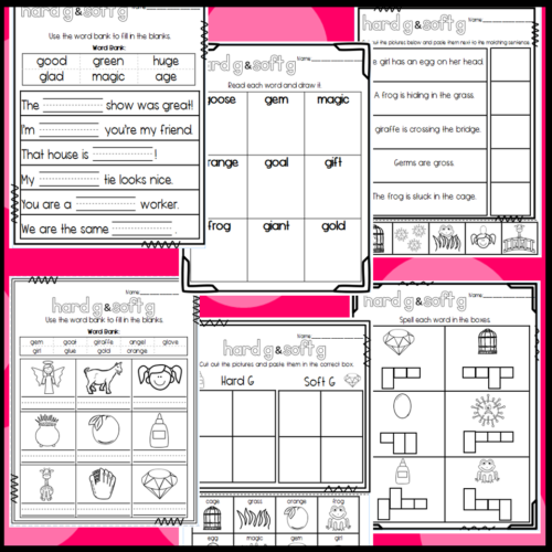 Hard and Soft G Worksheets: Cut and Paste Sorts, Cloze, Read and Draw ...