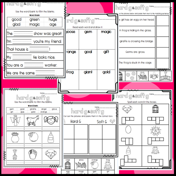 Hard and Soft G Worksheets: Cut and Paste Sorts, Cloze, Read and Draw ...