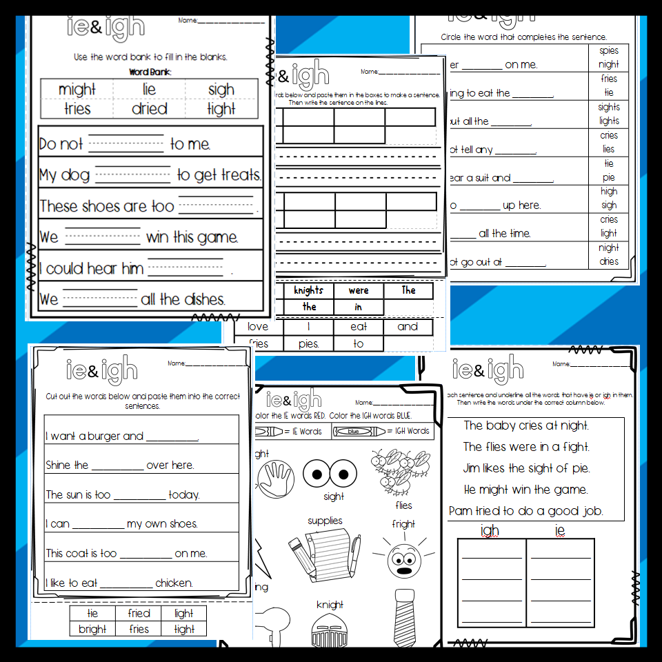 e and igh worksheets! Cut and Paste Sorts, Cloze, Writing, and more ...