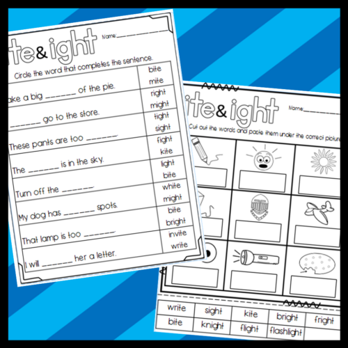 ite and ight worksheets: Cut and Paste Sorts, Cloze, and Writing ...