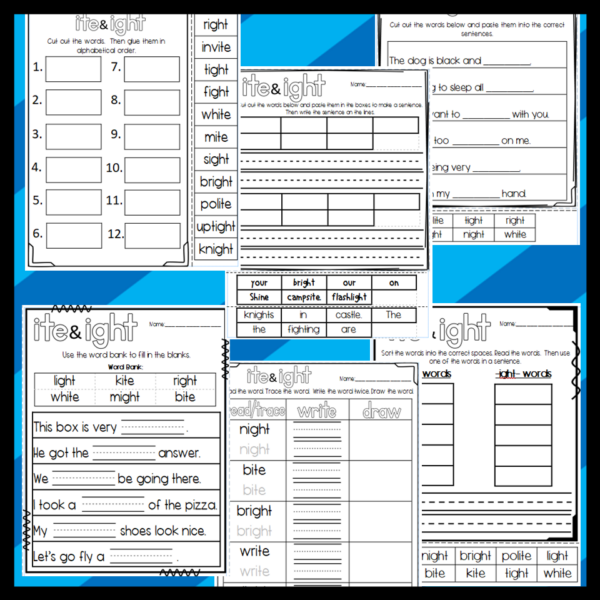 ite and ight worksheets: Cut and Paste Sorts, Cloze, and Writing ...