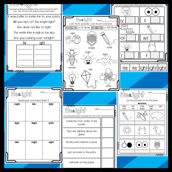 ite and ight worksheets: Cut and Paste Sorts, Cloze, and Writing ...