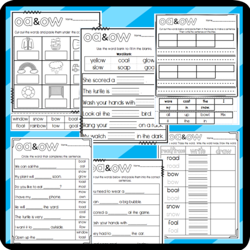 OA and OW Worksheets: Cut and Paste Sorts, Cloze, Writing, and More ...