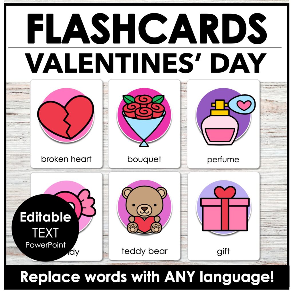 Valentine's Day Flashcards - Editable Vocabulary Flash Cards for ESL ...