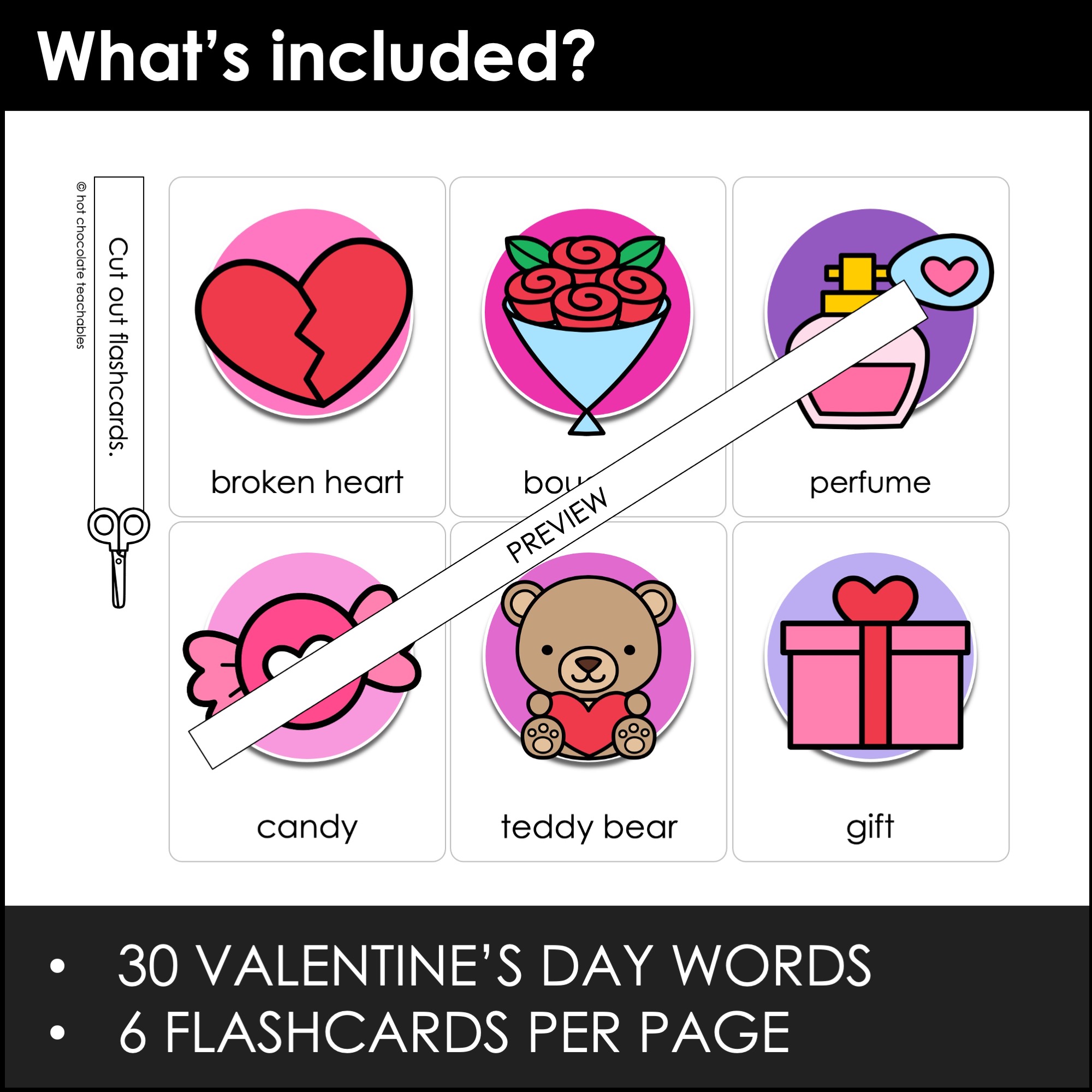 Valentine's Day Flashcards - Editable Vocabulary Flash Cards for ESL ...