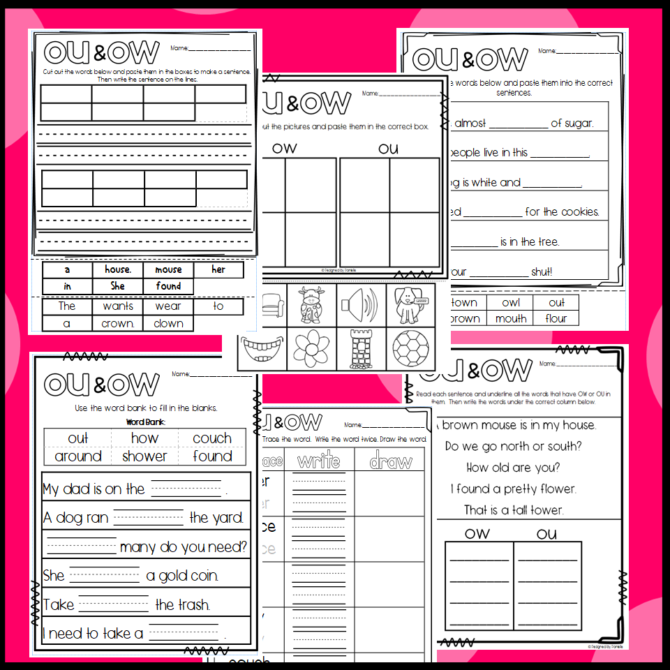OU and OW Worksheets: Cut and Paste Sorts, Cloze, Read and Draw and ...