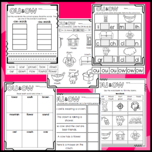 OU and OW Worksheets: Cut and Paste Sorts, Cloze, Read and Draw and ...