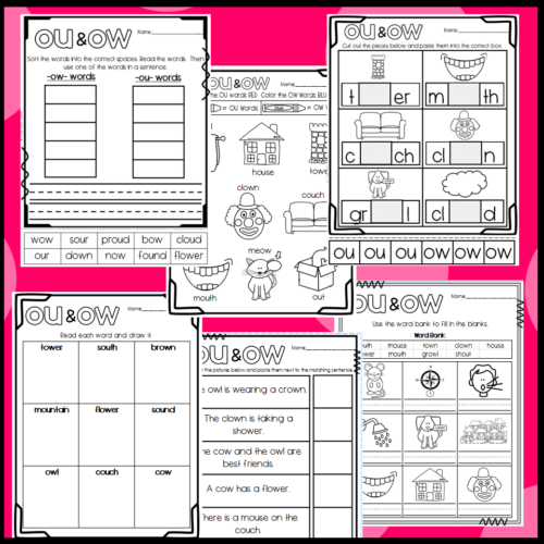 OU and OW Worksheets: Cut and Paste Sorts, Cloze, Read and Draw and ...