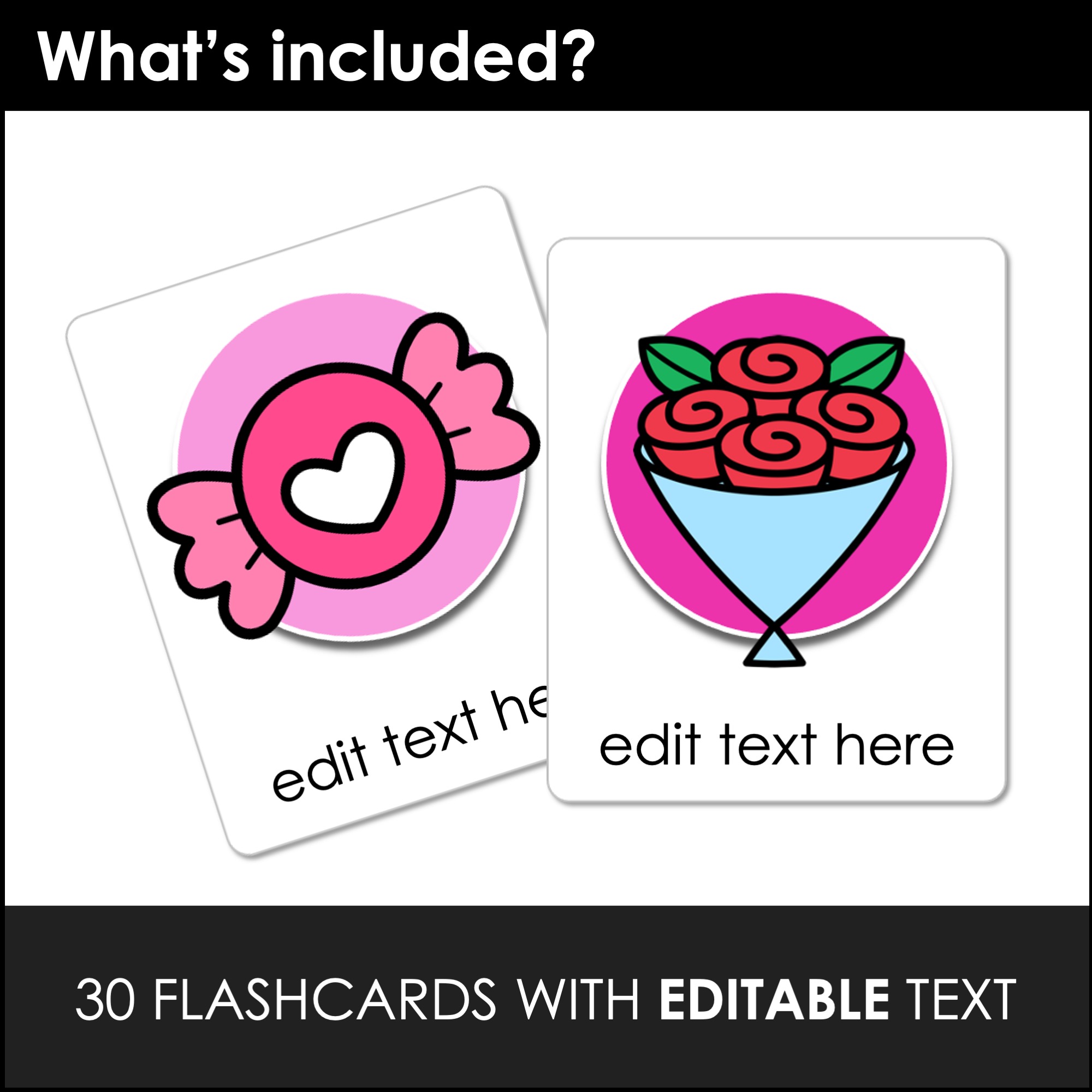 Valentine's Day Flashcards - Editable Vocabulary Flash Cards for ESL ...