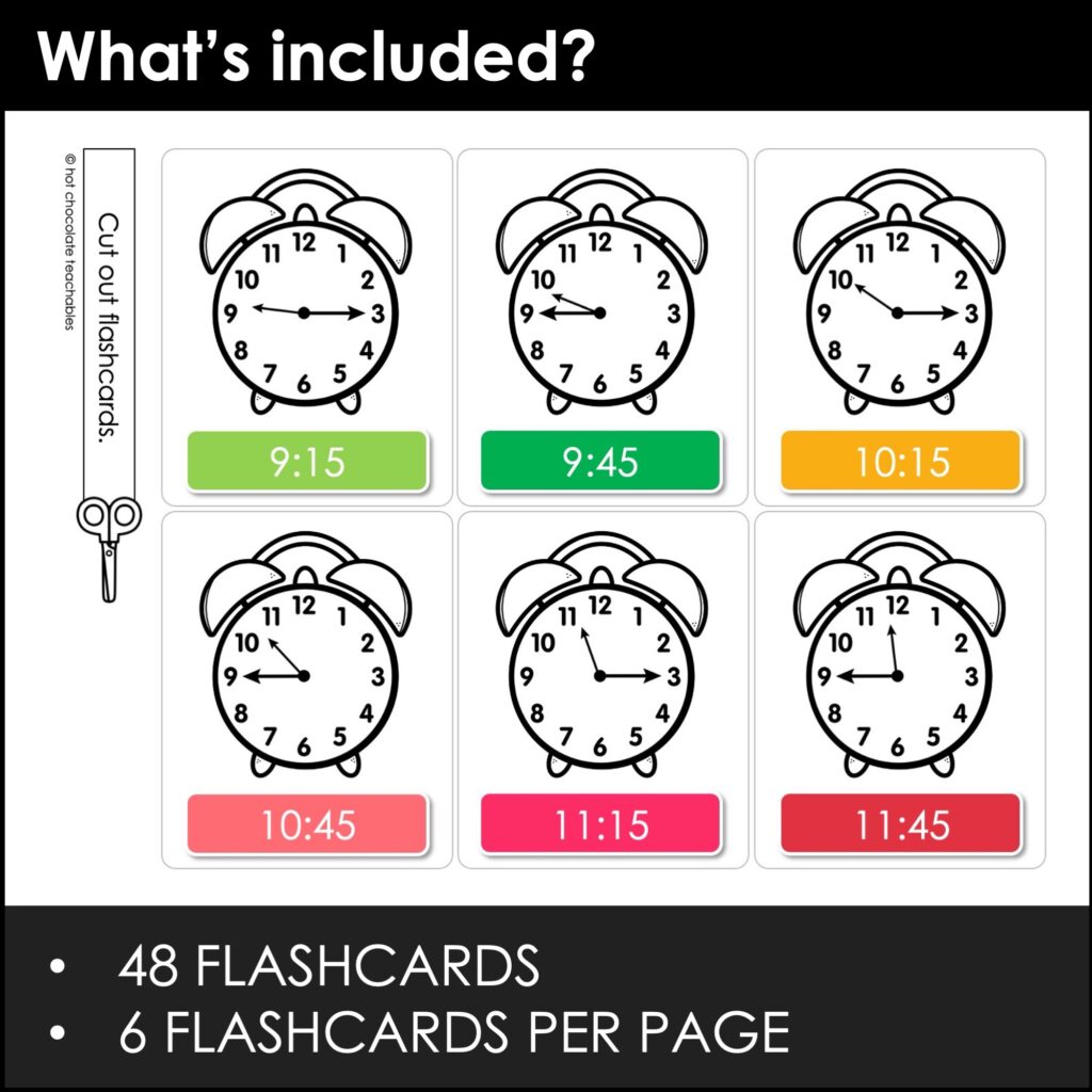 Telling Time EDITABLE Flashcards for ESL - to the HOUR, HALF HOUR ...