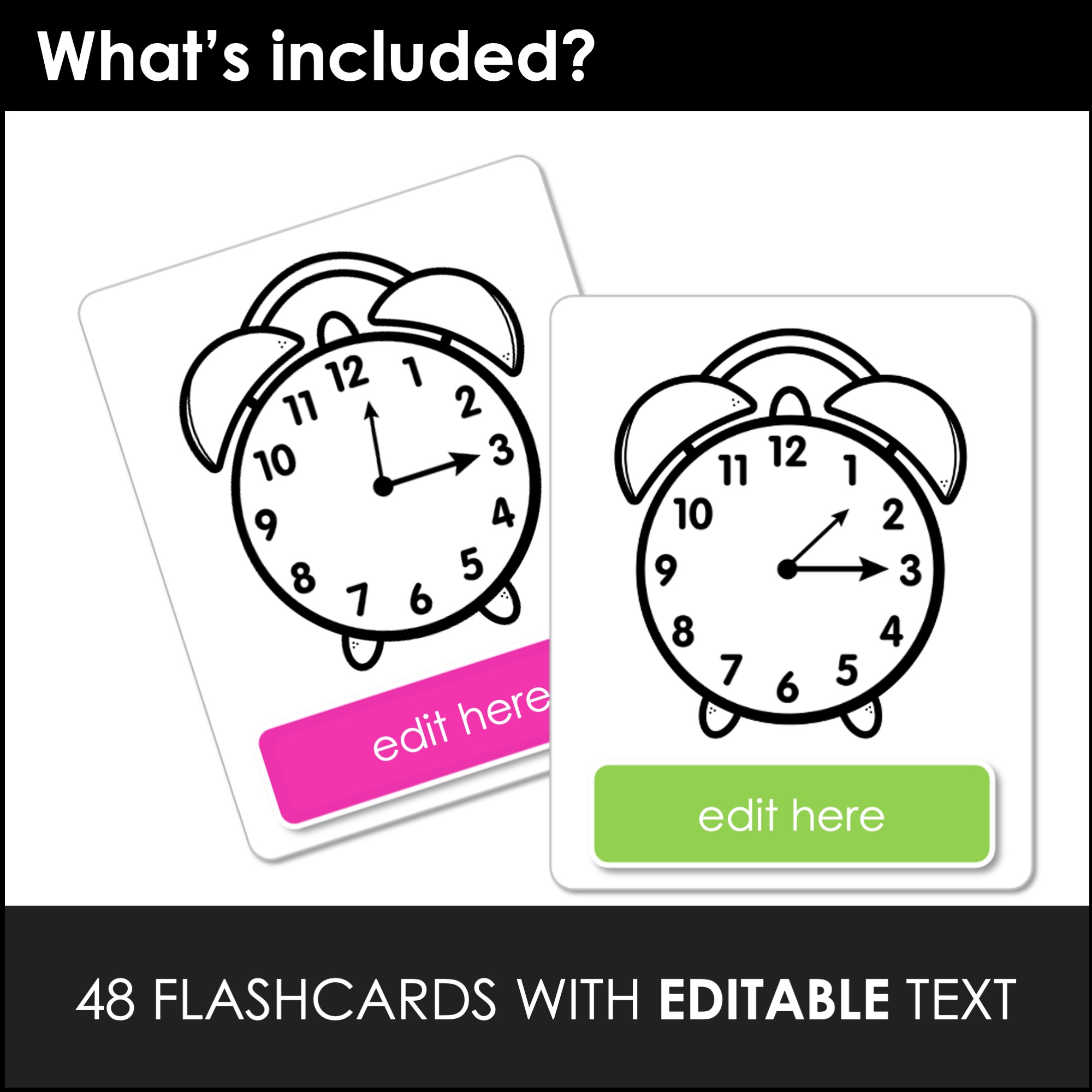 Telling Time EDITABLE Flashcards for ESL - to the HOUR, HALF HOUR ...