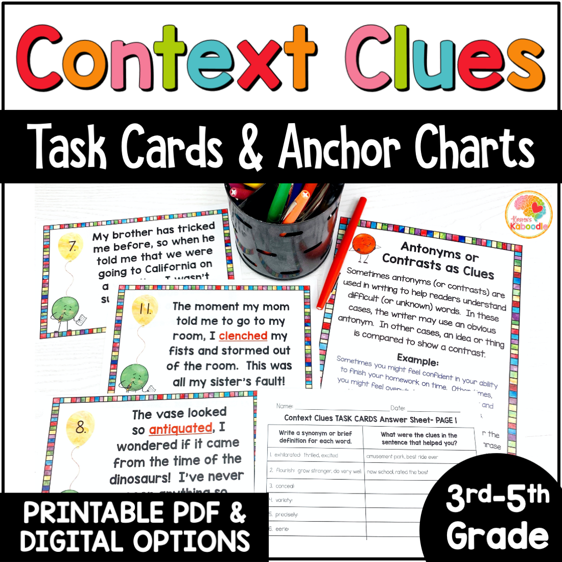Context Clues Task Cards and Anchor Charts Activities - Made By Teachers