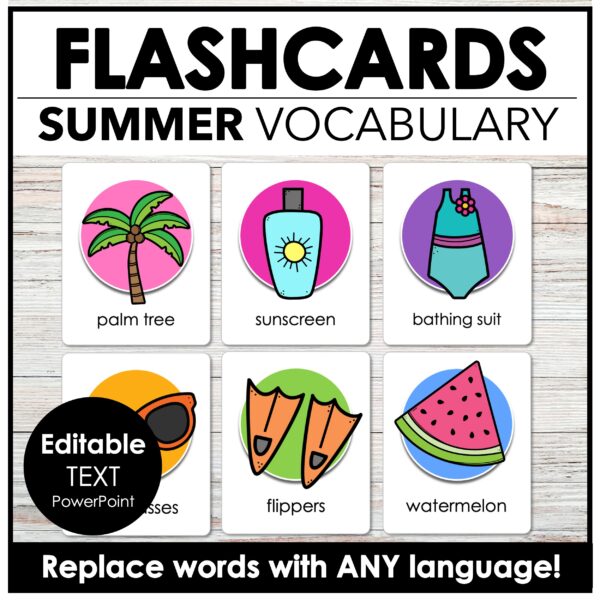 Summer Vocabulary Flashcards with Editable Text - ESL Flashcards for ...