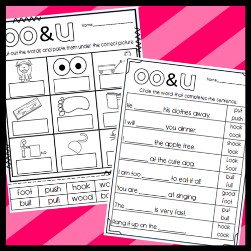 U and OO Worksheets: Cut and Paste Sorts, Cloze, Writing, and More ...