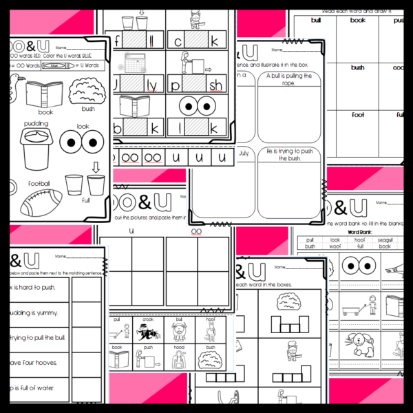 U and OO Worksheets: Cut and Paste Sorts, Cloze, Writing, and More ...