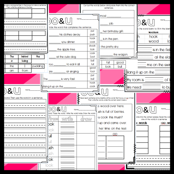 U and OO Worksheets: Cut and Paste Sorts, Cloze, Writing, and More ...