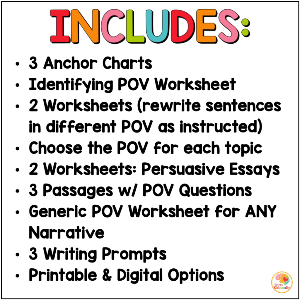 Point of View Worksheets, Anchor Charts, and Activities | Made By Teachers
