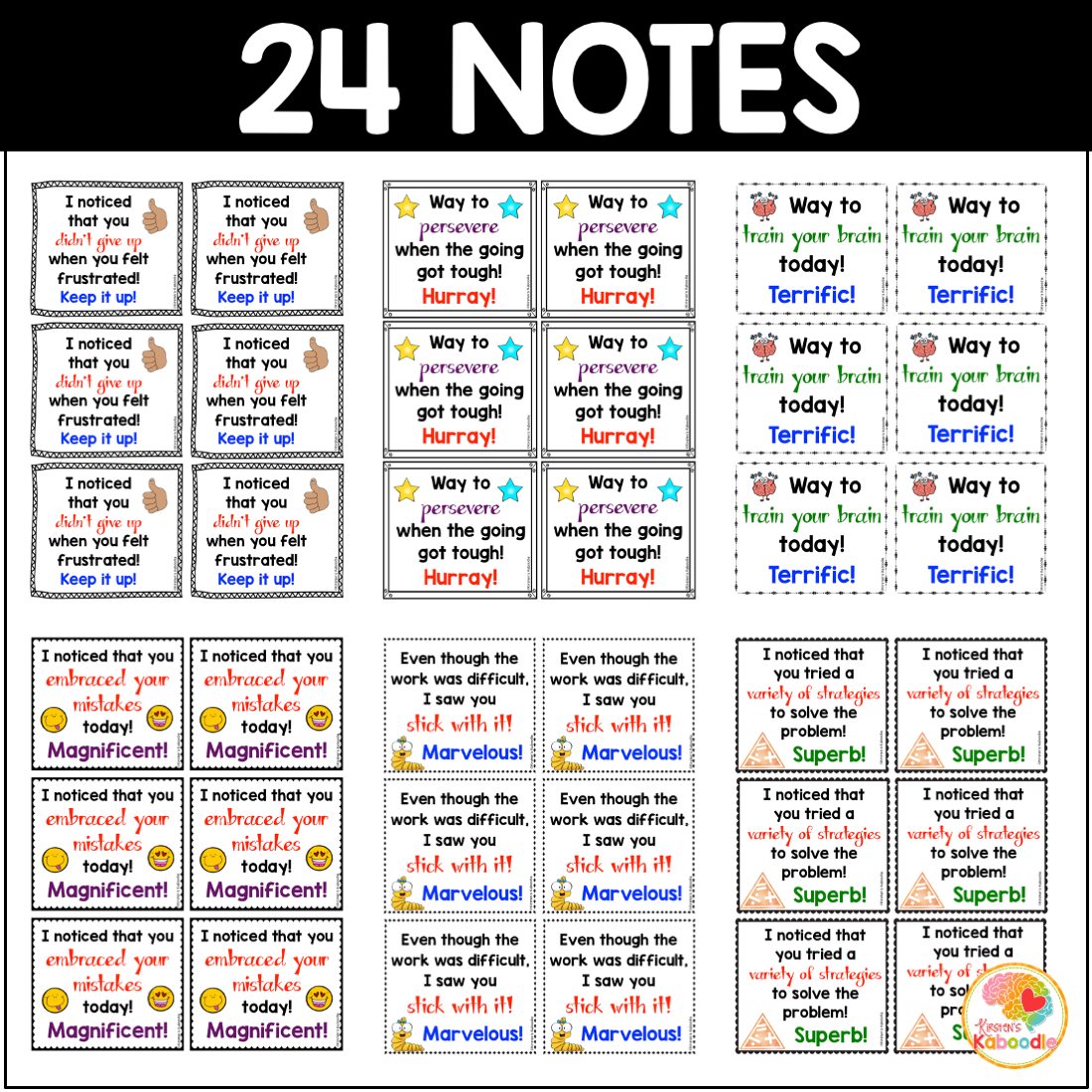 Growth Mindset Positive Notes from the Teacher for Student ...