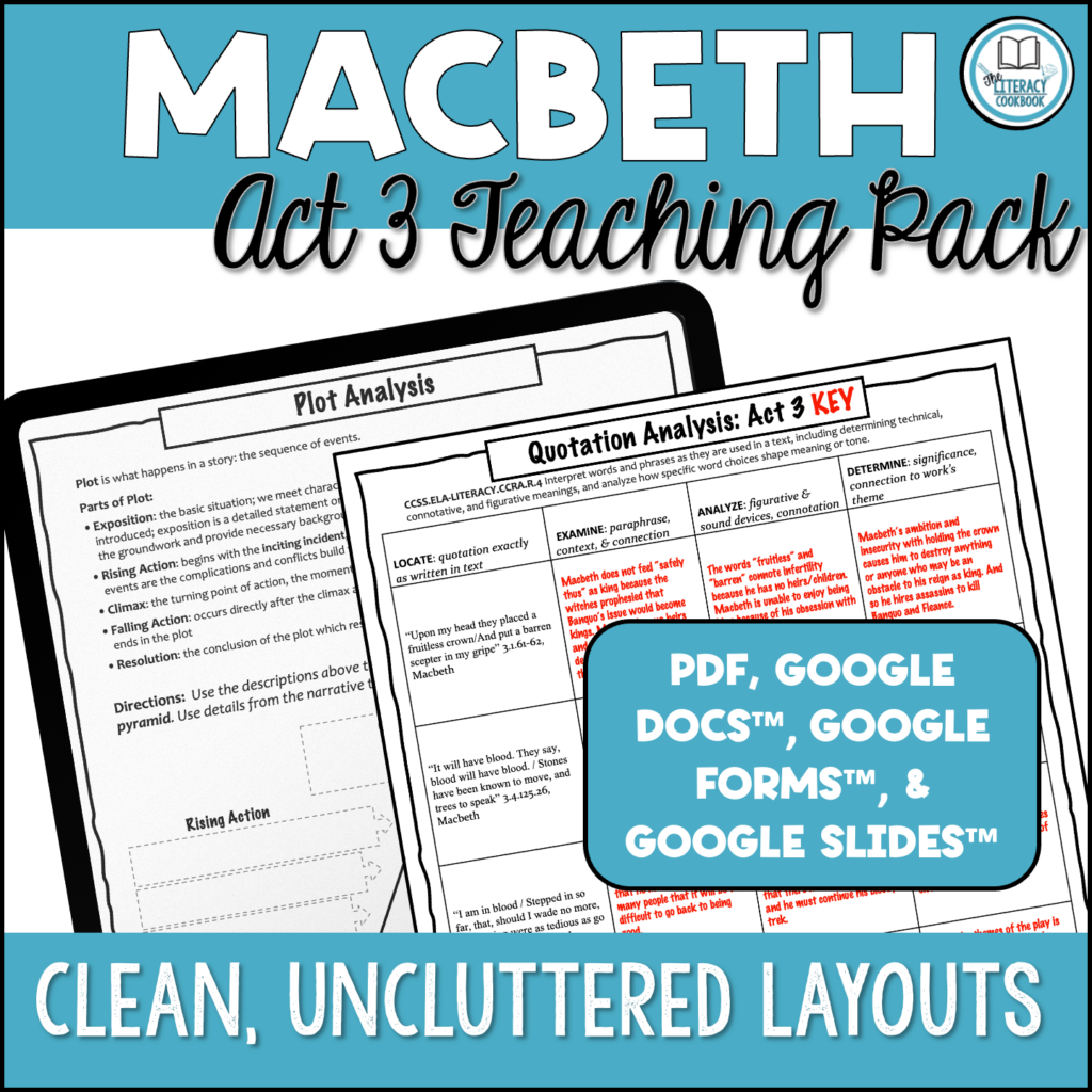 Macbeth Act 3 - Questions, Quiz, Quotes & Analysis - Print & Digital ...