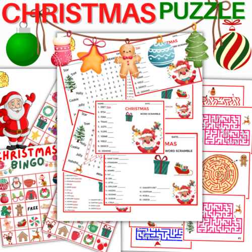 Christmas & Winter Puzzle Pack-Christmas Bingo Cards, Wordsearch, Mazes ...
