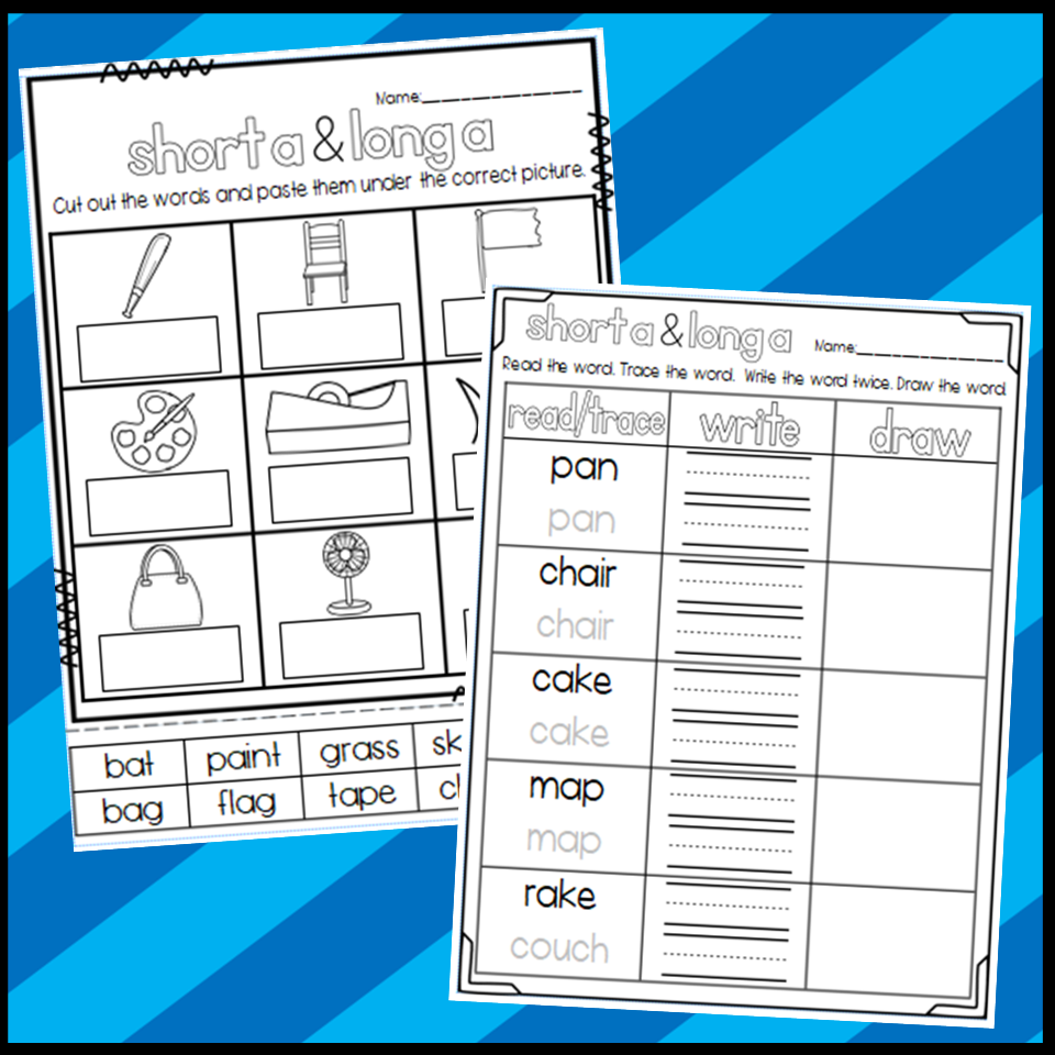 Long A and Short A Worksheets: Cut and Paste Sorts, Cloze, and More ...