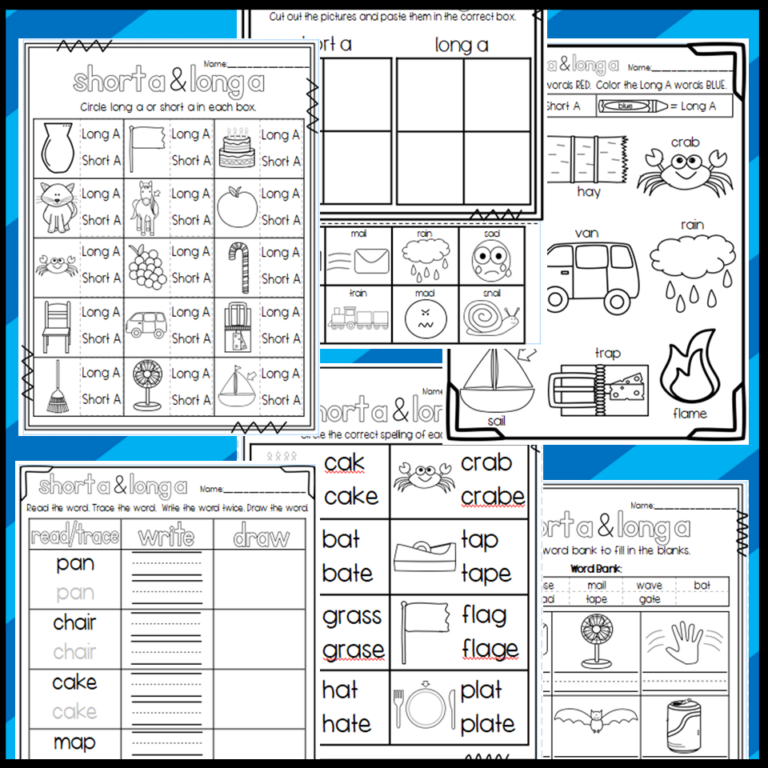 Long A and Short A Worksheets: Cut and Paste Sorts, Cloze, and More ...