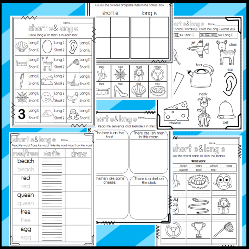 Long E and Short E Worksheets: Cut and Paste Sorts, Cloze, Sentences ...