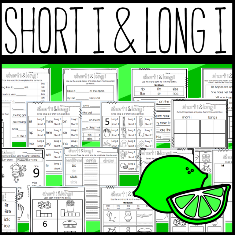 Long I and Short I Worksheets: Cut and Paste Sorts, Cloze, and More ...