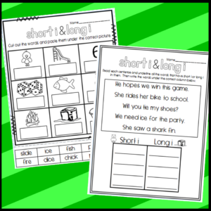 Long I and Short I Worksheets: Cut and Paste Sorts, Cloze, and More ...