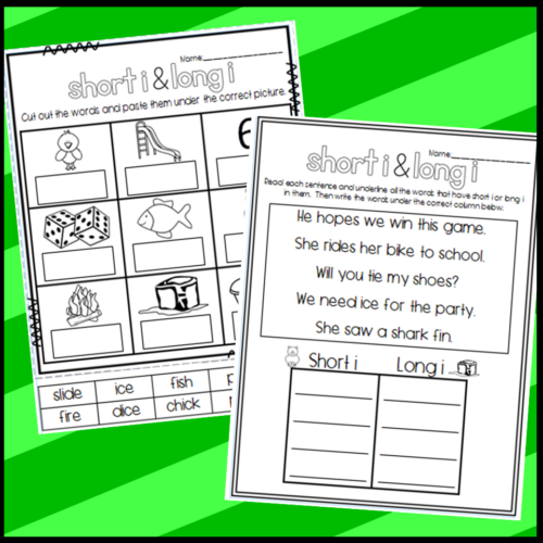 Long I and Short I Worksheets: Cut and Paste Sorts, Cloze, and More ...