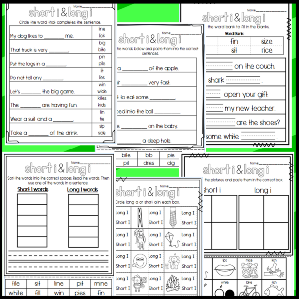 Long I and Short I Worksheets: Cut and Paste Sorts, Cloze, and More ...