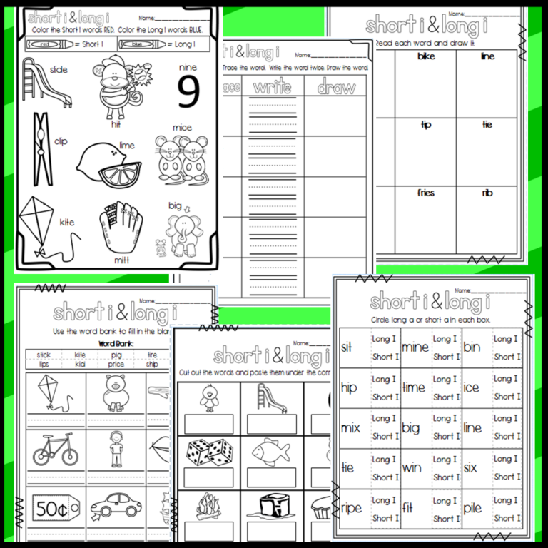 Long I and Short I Worksheets: Cut and Paste Sorts, Cloze, and More ...