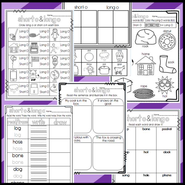 Long O and Short O Worksheets: Cut and Paste Sorts, Cloze, Read and ...