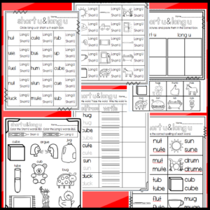 Long U and Short U Worksheets: Cut and Paste Sorts, Cloze, Read and ...