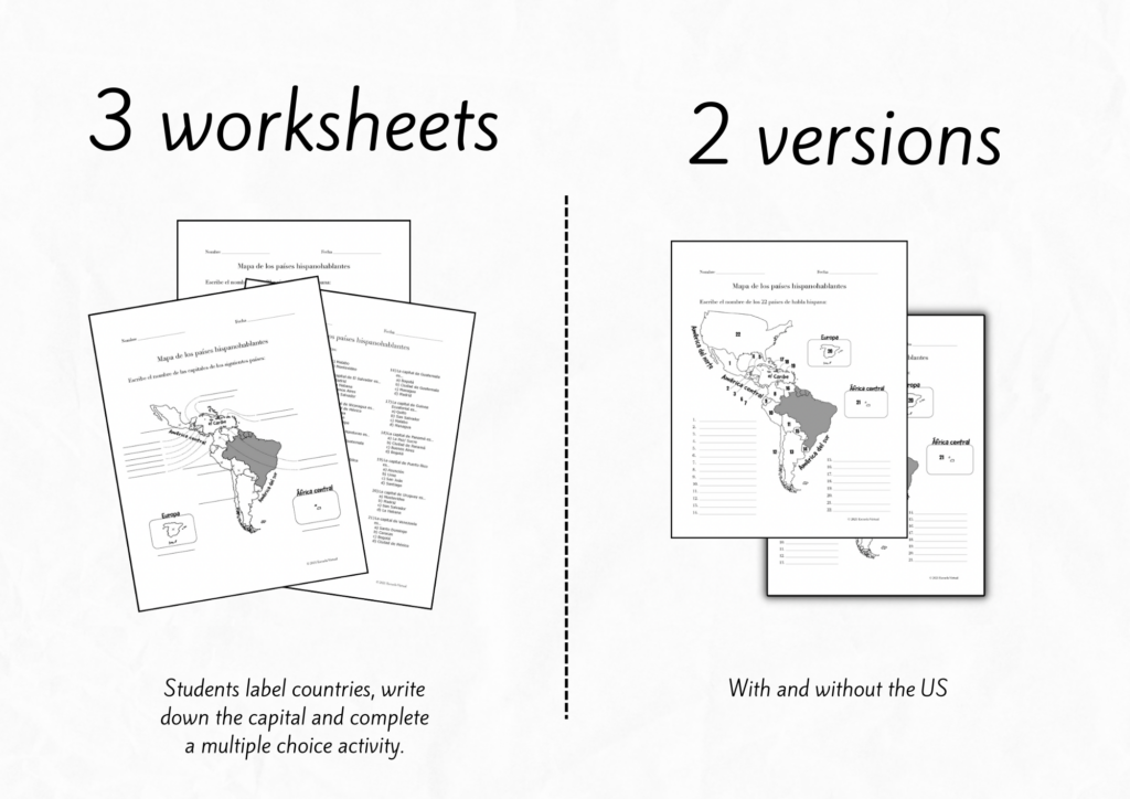 Los países hispanohablantes - 2 versions (3 Worksheets each) + 2 Free ...