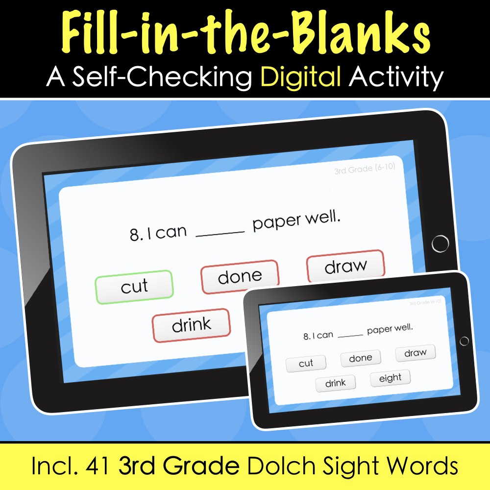 3rd Grade Dolch Sight Words - Digital Fill-in-the-Blanks Quiz ...