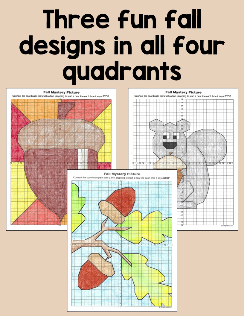 Fall Coordinate Plane Graphing Pictures in Four Quadrants | Made By ...