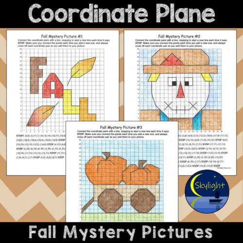 Fall Coordinate Plane Graphing Pictures in Quadrant I Mystery Picture ...